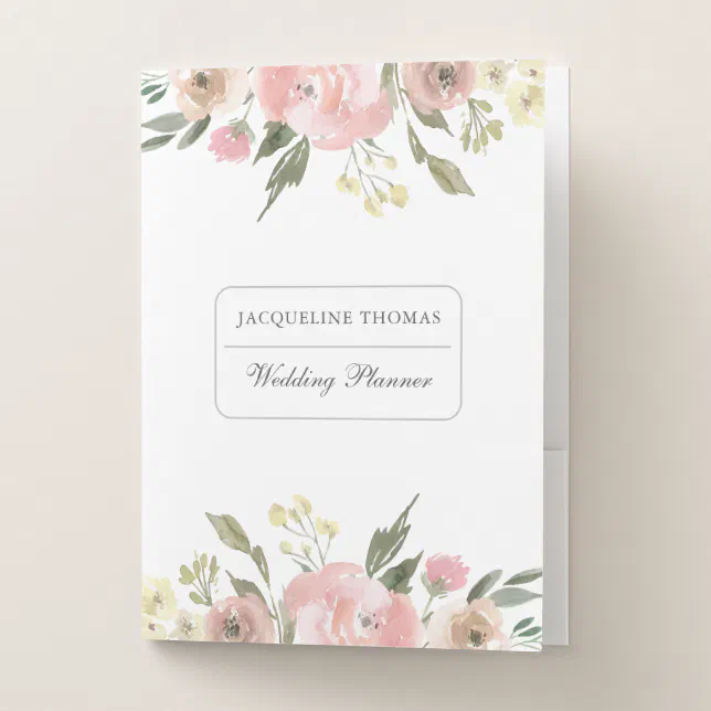 Elegant Blush Pink Floral Custom Wedding Planner Pocket Folder | Zazzle