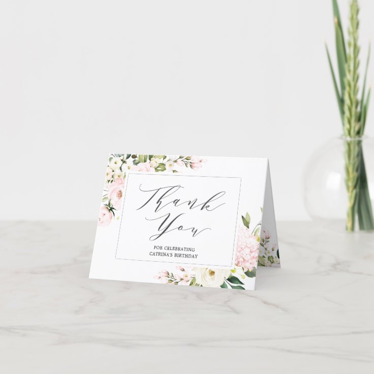 Elegant Blush Pink Floral Folded Thank You Card | Zazzle