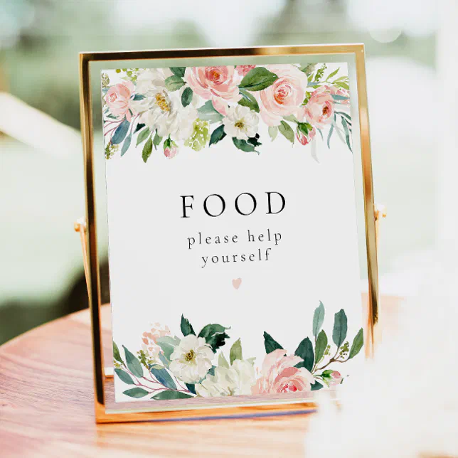 Elegant Blush Pink Floral Food Table Sign | Zazzle