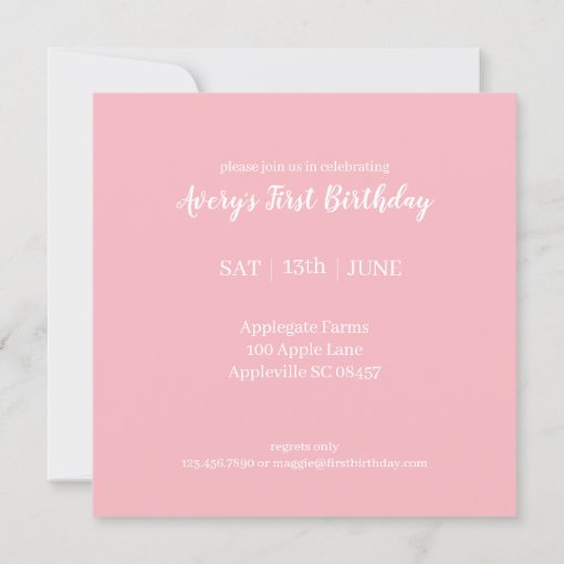 Elegant Blush Pink Floral Frame Baby 1st Birthday Invitation | Zazzle