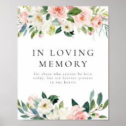 Elegant Blush Pink Floral In Loving Memory Sign | Zazzle
