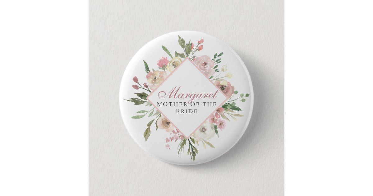 Elegant Blush Pink Floral Mother of the Bride Button | Zazzle