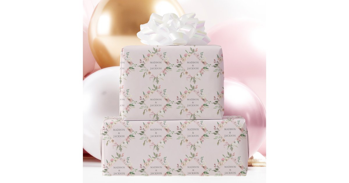 Elegant Blush Pink Floral Peony Monogram Wedding Wrapping Paper | Zazzle