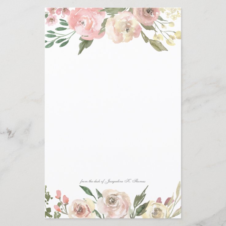 Elegant Blush Pink Floral Personalized Stationary | Zazzle