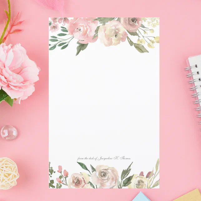 Elegant Blush Pink Floral Personalized Stationary | Zazzle