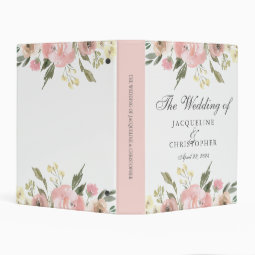 Elegant Blush Pink Floral Personalized Wedding Mini Binder | Zazzle