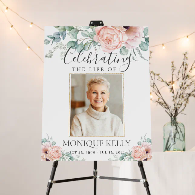 Elegant Blush Pink Floral Photo Funeral Memorial Foam Board | Zazzle