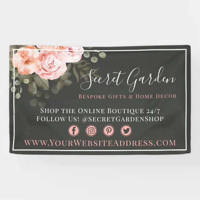 Elegant Blush Pink Floral Roses Modern Boutique Banner | Zazzle
