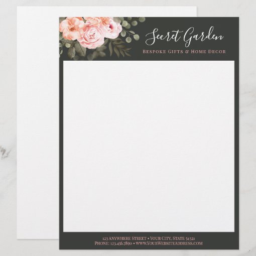 Elegant Blush Pink Floral Roses Modern Shabby Chic Letterhead | Zazzle