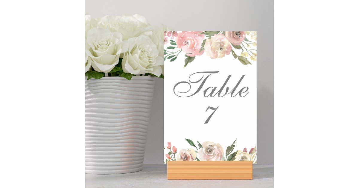 Elegant Blush Pink Floral Spring Garden Wedding Table Number | Zazzle