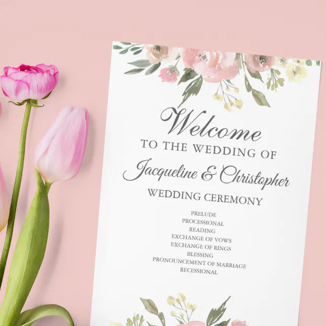 Elegant Blush Pink Floral Spring Wedding Program | Zazzle
