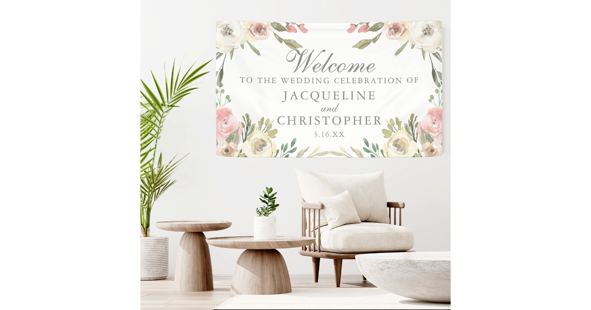 Elegant Blush Pink Floral Spring Wedding Welcome Banner | Zazzle