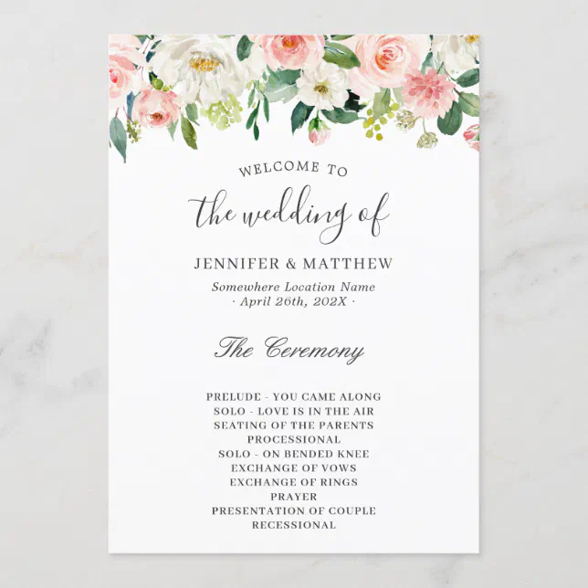 Elegant Blush Pink Floral Wedding Ceremony Program | Zazzle