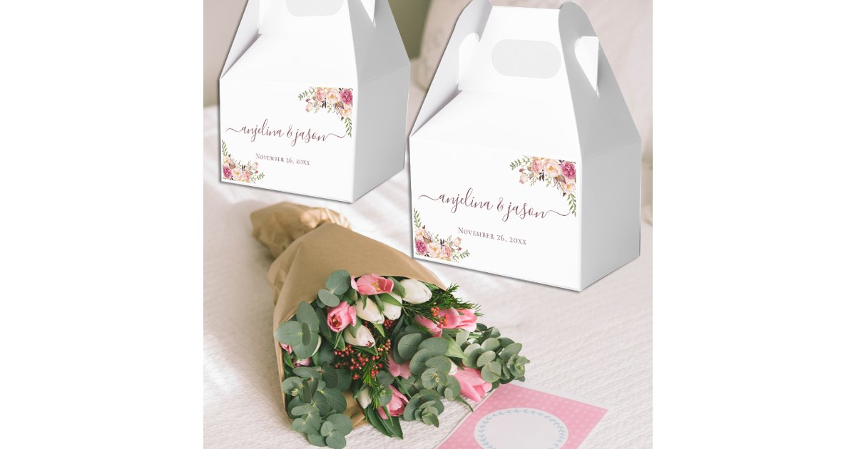 Elegant Blush Pink Floral Wedding Favor Boxes | Zazzle