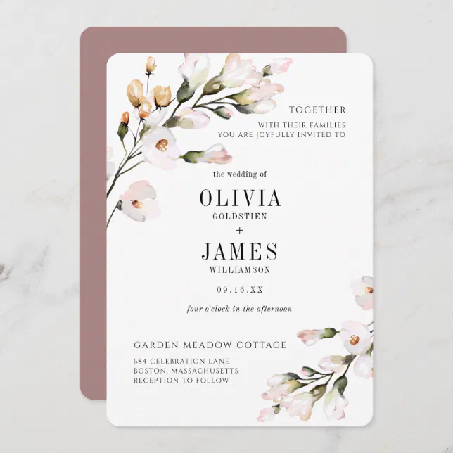 Elegant Blush Pink Floral Wedding Invitation | Zazzle