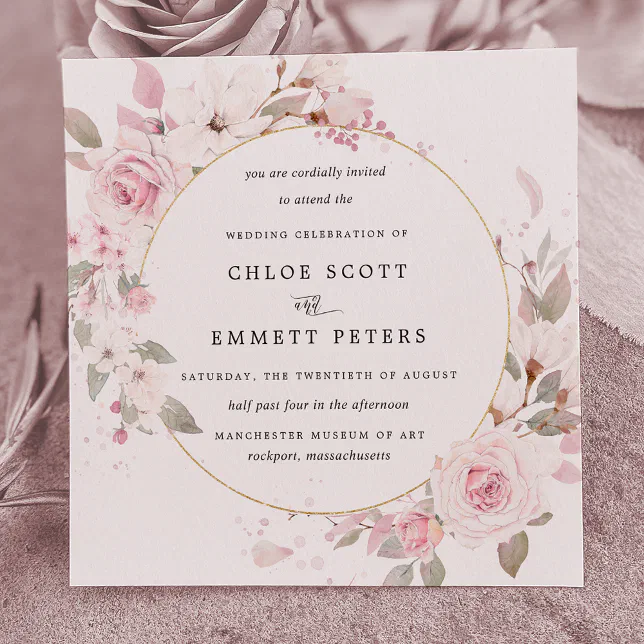 Elegant Blush Pink Floral Wedding Invitation | Zazzle