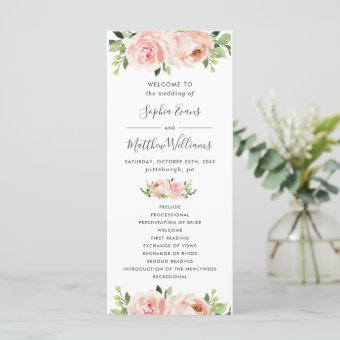 Elegant Blush Pink Floral Wedding Program | Zazzle