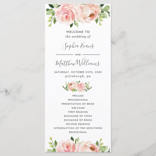 Elegant Blush Pink Floral Wedding Program | Zazzle.com