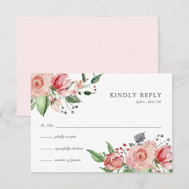 Elegant Blush Pink Floral Wedding RSVP Card | Zazzle