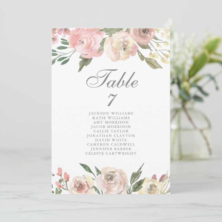 Elegant Blush Pink Floral Wedding Seating Chart | Zazzle