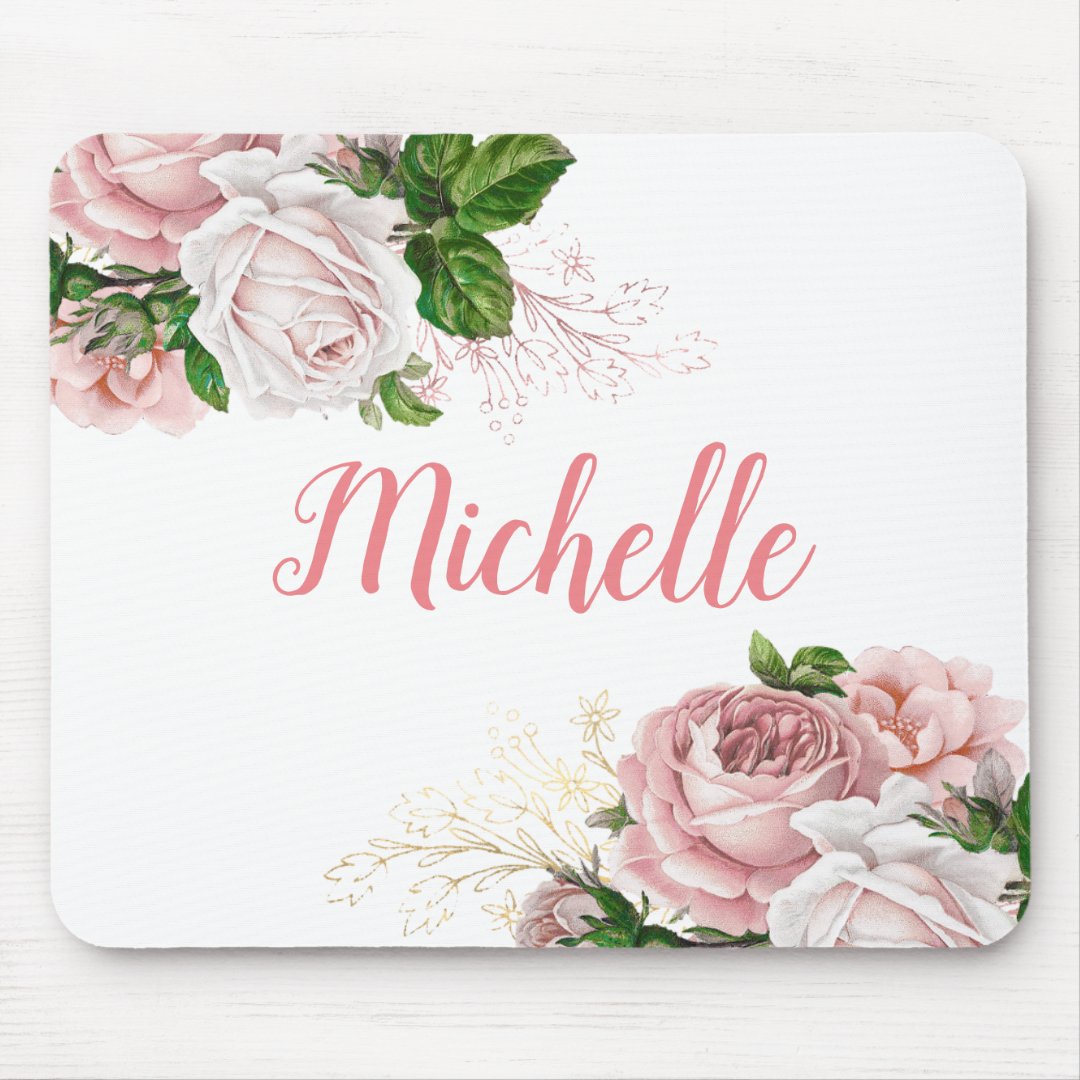 Elegant Blush Pink Floral White Mouse Pad | Zazzle