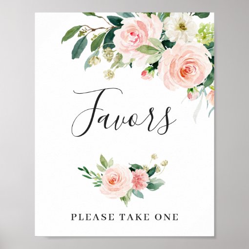 Elegant Blush Pink Flowers Favors Wedding Sign | Zazzle