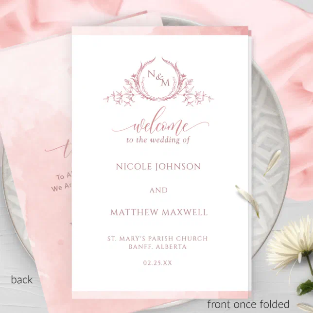 Elegant Blush Pink Folded Wedding Ceremony Program | Zazzle