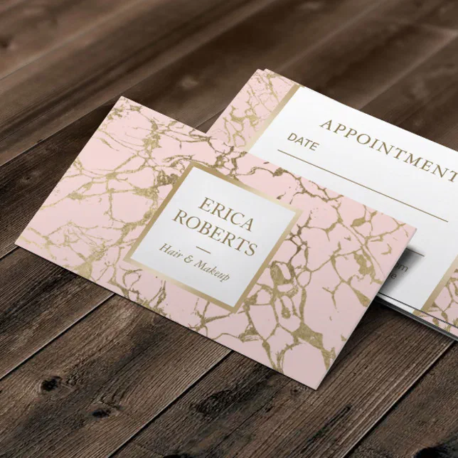 Elegant Blush Pink & Gold Marble Salon SPA Appointment Card | Zazzle