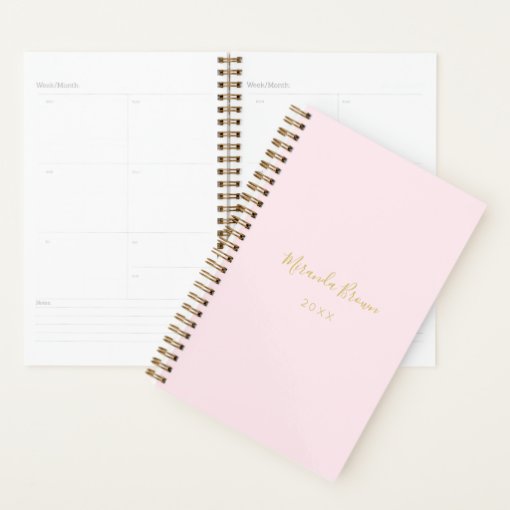 Elegant Blush Pink Gold Minimalist Classy Chic Planner | Zazzle