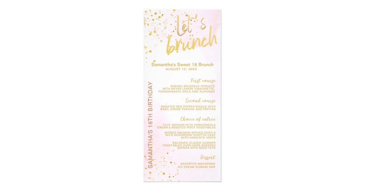 Elegant Blush Pink & Gold Sweet 16 Menu | Zazzle