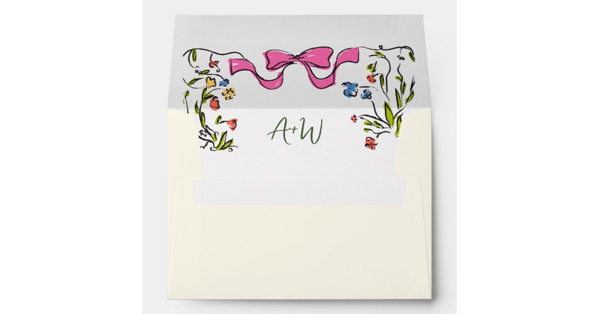 Elegant Blush Pink Hand Drawn Bow Wedding Envelope | Zazzle