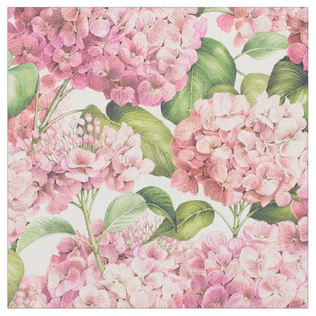 Elegant Coral Pink Hydrangea Floral Pattern Fabric | Zazzle