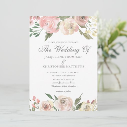 Elegant Blush Pink Ivory Floral Spring Wedding Invitation | Zazzle
