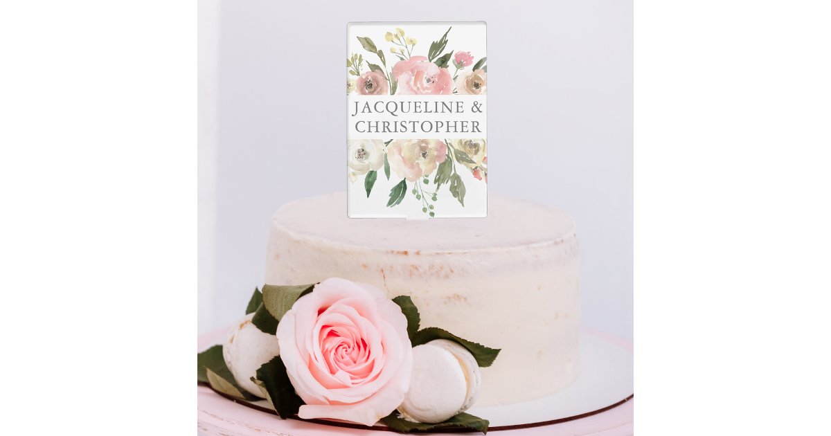 Elegant Blush Pink Ivory Floral Summer Wedding Cake Topper | Zazzle
