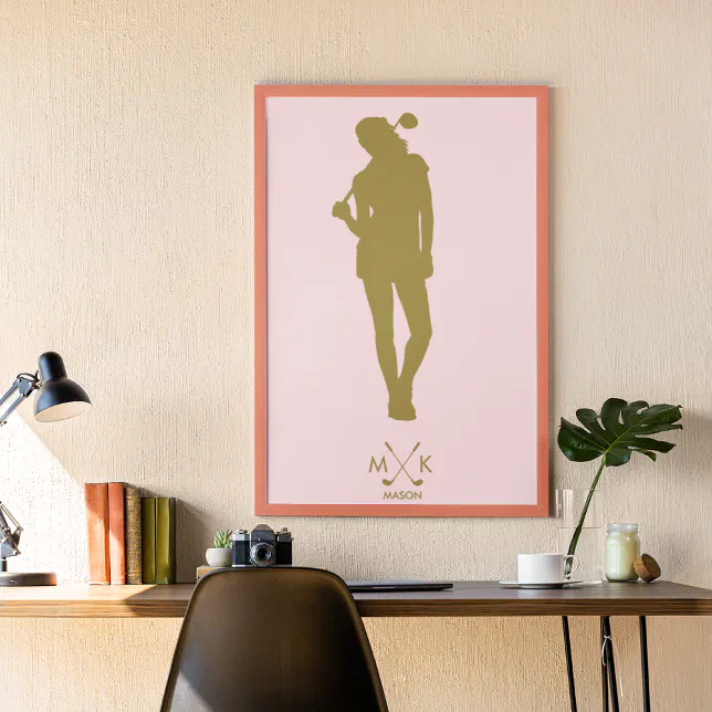 Elegant Blush Pink | Modern Lady Golfer Poster | Zazzle