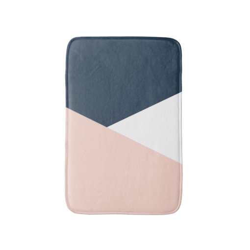 Elegant blush pink & navy blue geometric triangles bath mat | Zazzle