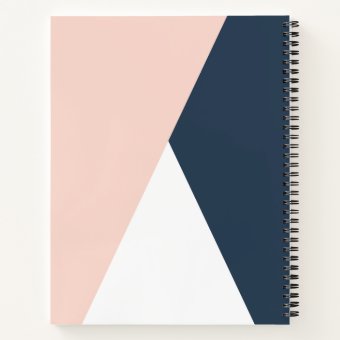 Elegant blush pink & navy blue geometric triangles notebook | Zazzle