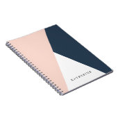 Elegant blush pink & navy blue geometric triangles notebook | Zazzle