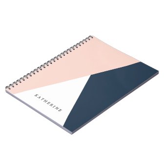 Elegant blush pink & navy blue geometric triangles notebook | Zazzle
