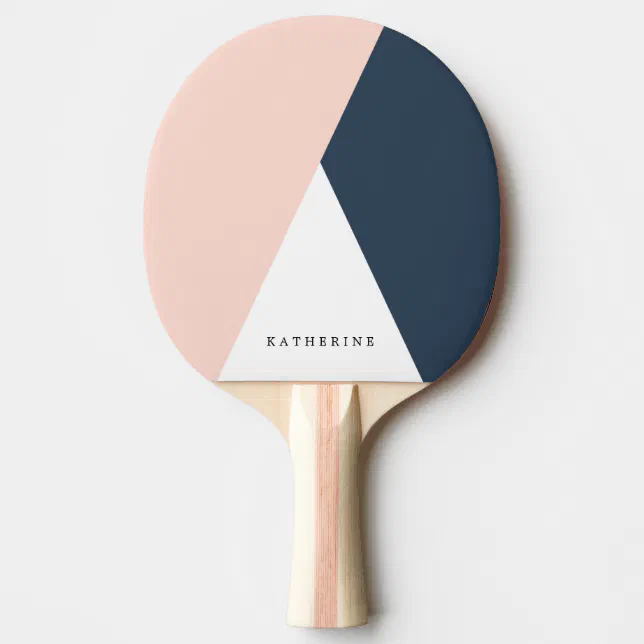 Elegant blush pink & navy blue geometric triangles ping pong paddle ...