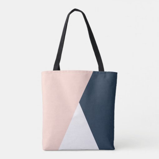 Elegant blush pink & navy blue geometric triangles tote bag | Zazzle