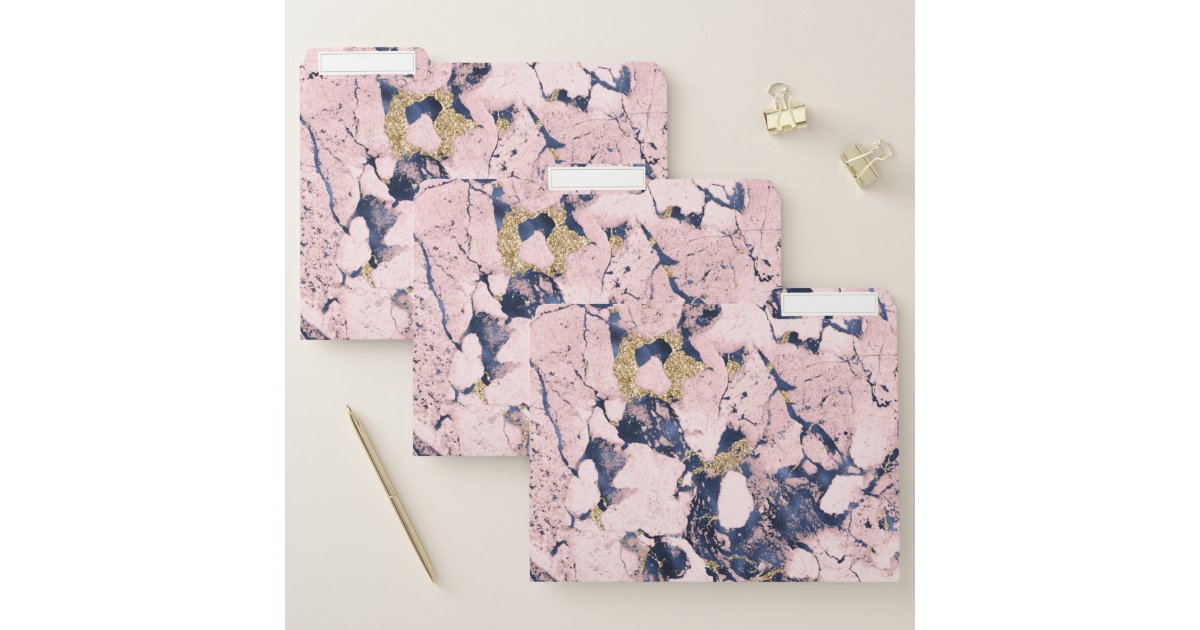 Elegant Blush Pink Navy Blue Gold Marble Pattern File Folder | Zazzle