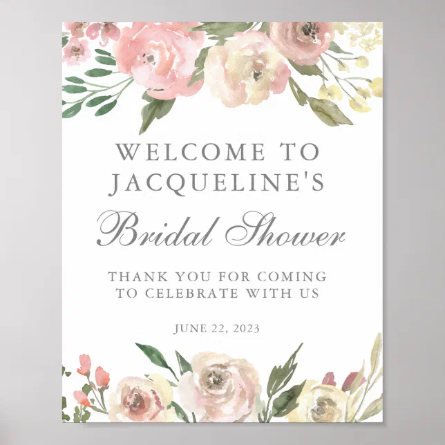Elegant Blush Pink Peony Floral Bridal Shower Poster | Zazzle