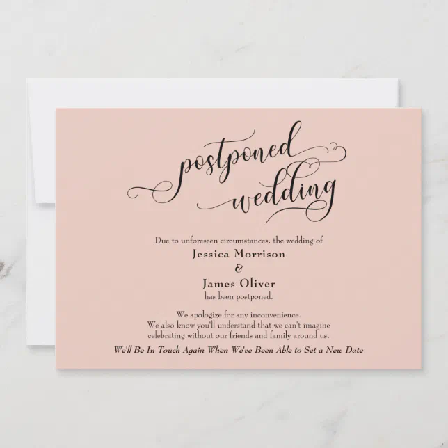 Elegant Blush Pink Postponed Wedding Update Card | Zazzle
