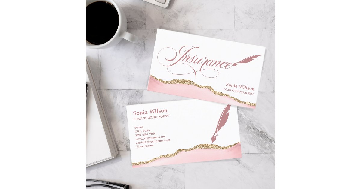 Elegant Blush Pink Professional Insurance Agent Business Card | Zazzle