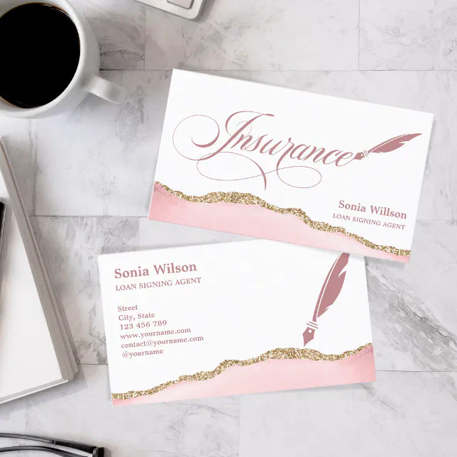 Elegant Blush Pink Professional Insurance Agent Business Card | Zazzle