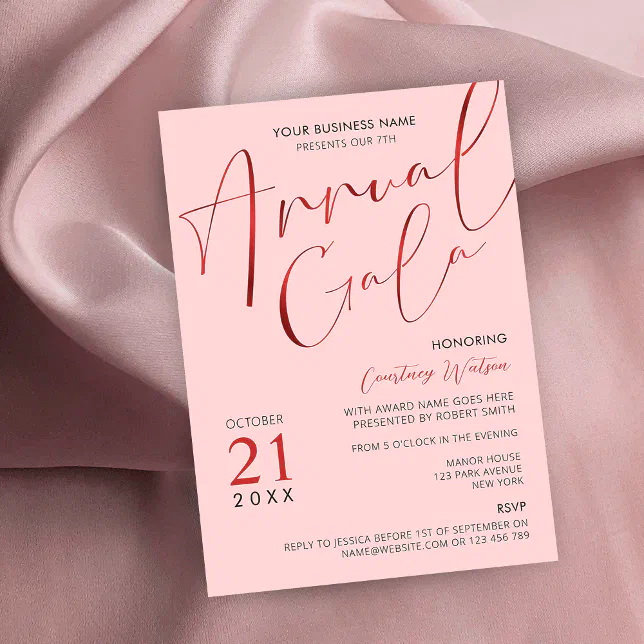 Elegant Blush Pink & Red Corporate Gala Dinner Invitation | Zazzle