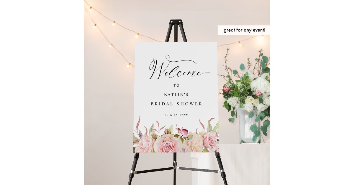 Elegant Blush Pink Rose gold Floral Welcome Sign | Zazzle