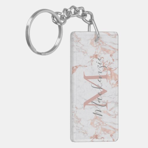 Elegant Blush Pink | Rose Gold Foil Monogram Photo Keychain | Zazzle