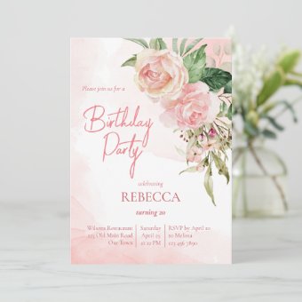 Elegant blush pink roses birthday party invitation | Zazzle
